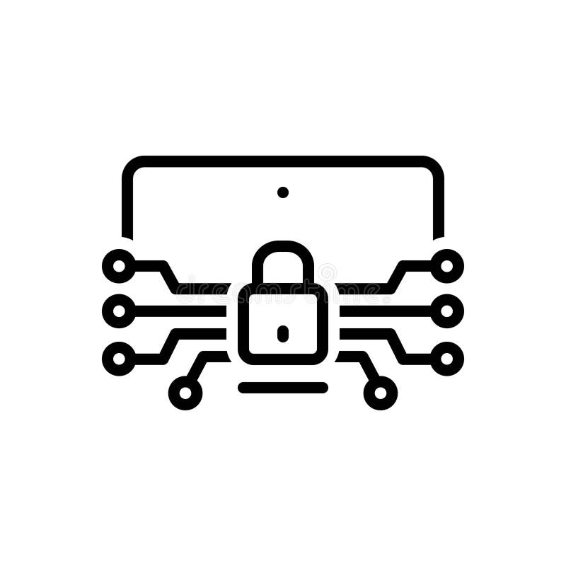 Black Line Icon for Cyber Security, Cyber Lock and Protection Stock ...