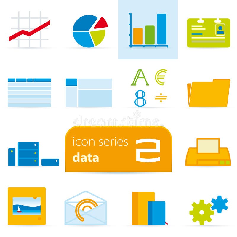 Icon Data. Fourteen Flat Icons in Soft Colors Stock Illustration ...