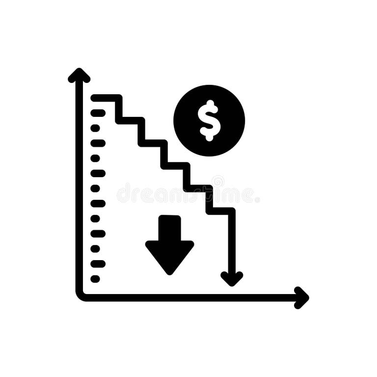 Black Solid Icon for Decreased, Reduced and Loss Stock Illustration ...