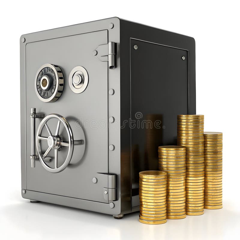 Safe Box with Gold Coins Stack Icon Isolated on White Background Stock ...