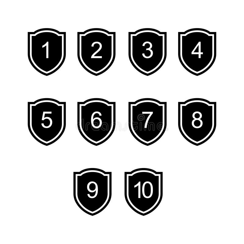 Icon Design of Numbers 1 To 10 Inside an Illustration Shield Stock ...
