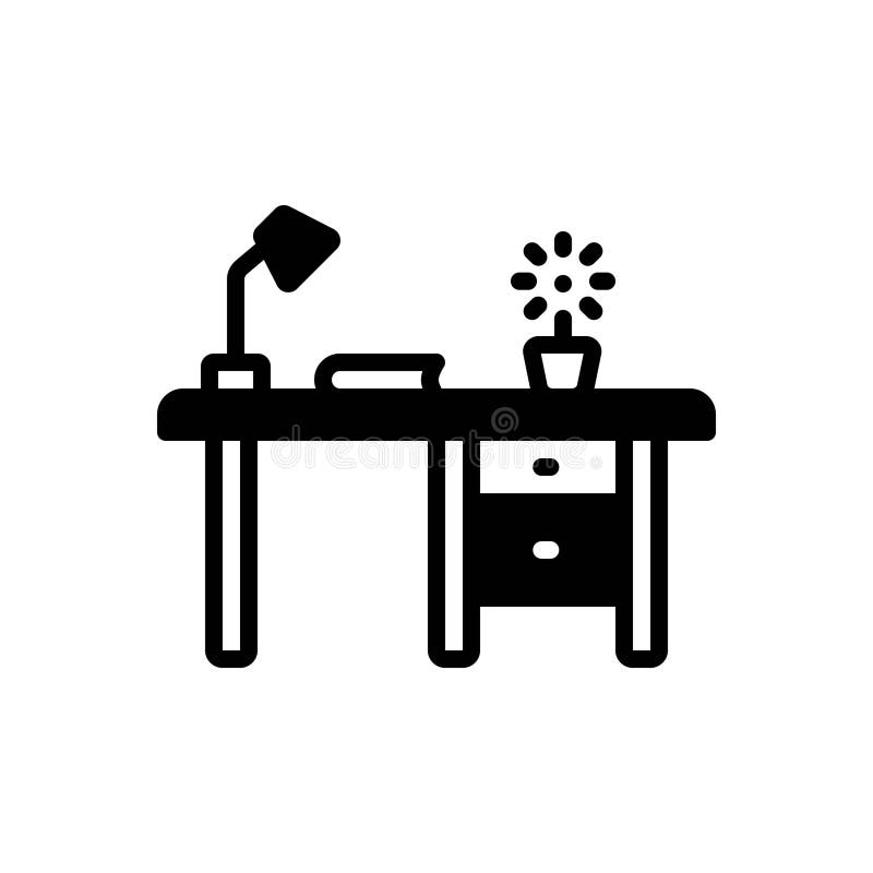 Black Solid Icon for Desk, Workspace and Work Stock Vector ...
