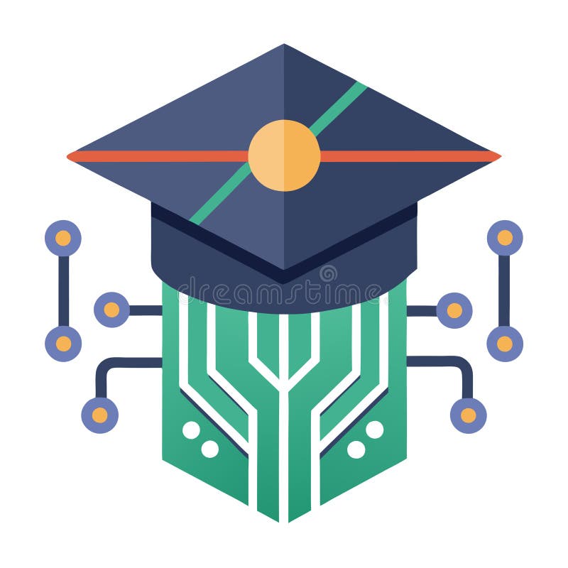 AI Learning Platform: Graduation Cap and Circuit Board Symbolizing ...