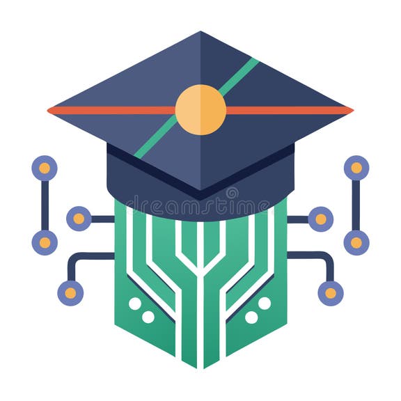 AI Learning Platform: Graduation Cap and Circuit Board Symbolizing ...