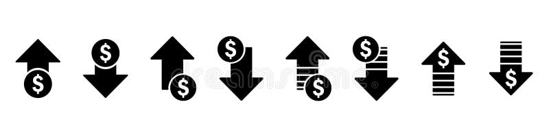 Earning Money Increase Decrease Black Icon with Arrow Symbol Profit and Loss Vector Icon ...