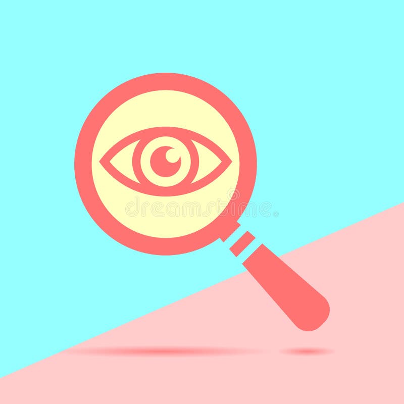 Icon Eye with a Magnifying Glass on Blue and Pink Pastel Colored Stock ...