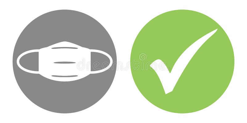 Icon of Face Mask and Check Mark in Grey and Green Circles Stock ...