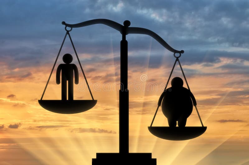 Icon Fat Man and Normal on Scales and Sunset Stock Illustration ...