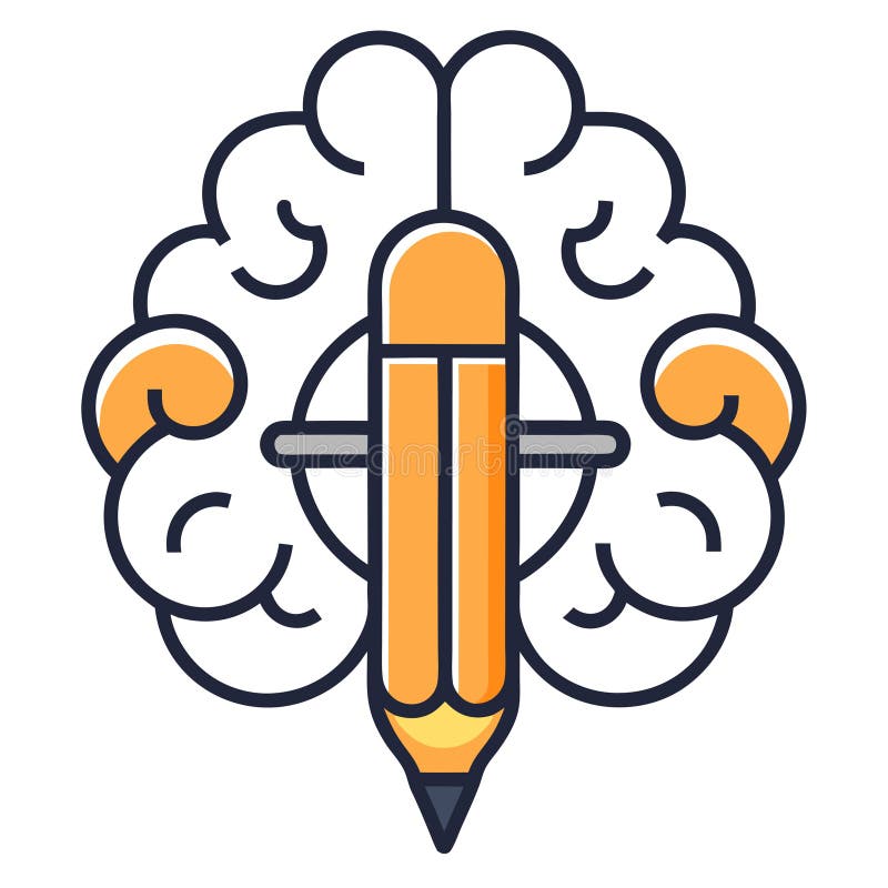Creative Thinking Icon: Brain and Pencil Symbolizing Idea Generation ...