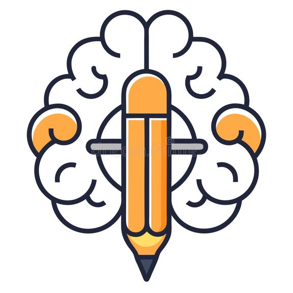 Creative Thinking Icon: Brain and Pencil Symbolizing Idea Generation ...