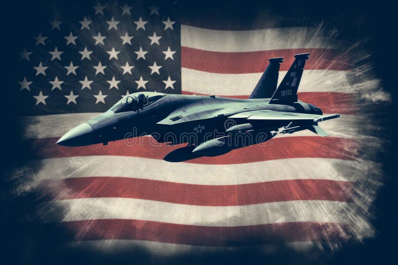 Icon a Fighter Jet Flying in Front of an American Flag Stock ...