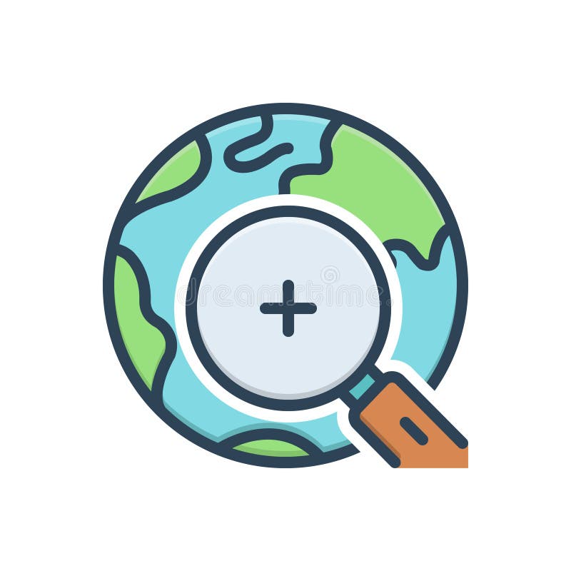 Color Illustration Icon for Find, Earth and Magnifying Glass Stock ...