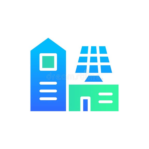 Icon Flat Gradient Green House Powered by Solar Panel. Gradient Blue ...