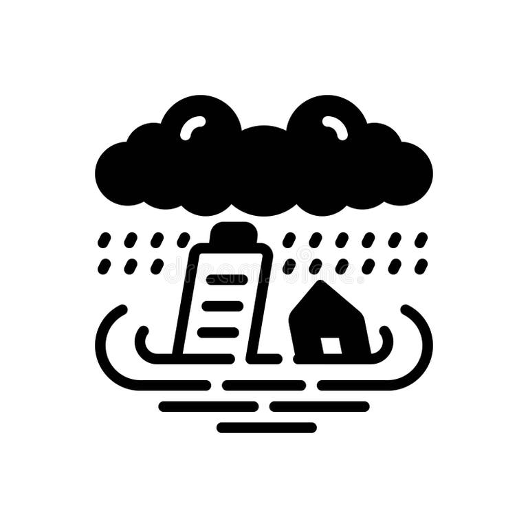 Black Solid Icon for Flooding, Disaster and Heavy Stock Illustration ...