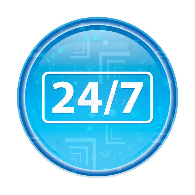 24/7 Icon Floral Blue Round Button Stock Illustration - Illustration of ...