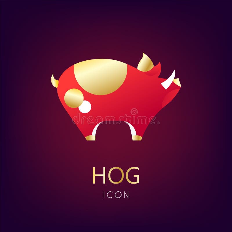 Icon with Golden Hog in Flat Design on Dark Background. Vector Stock ...