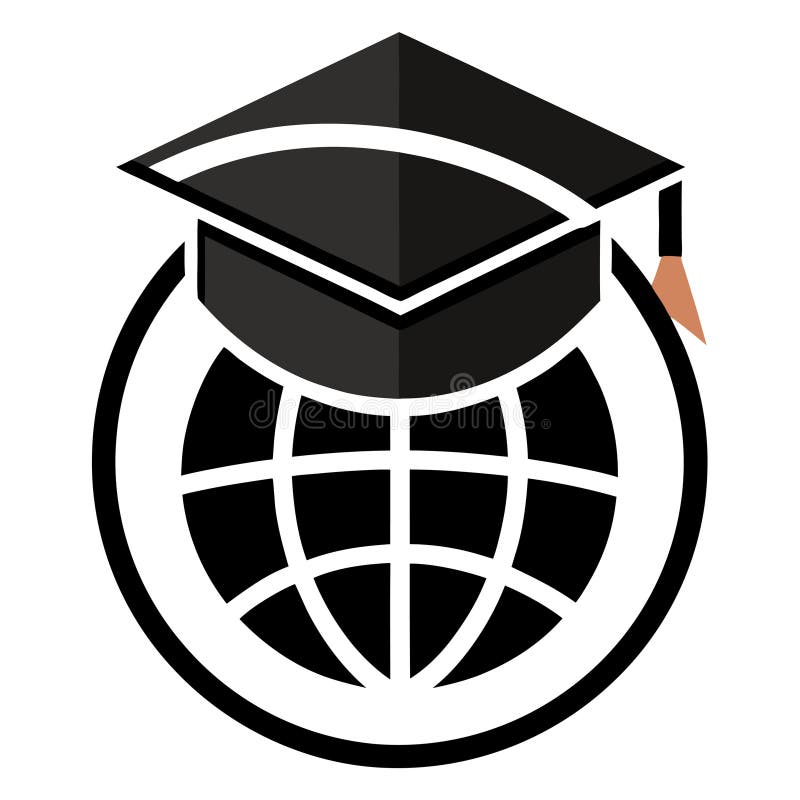 Global Education Icon: Graduation Cap on World Globe for Learning Stock ...