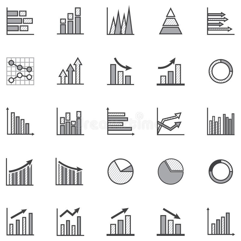 Set of Business Graph Outline Icon. Stock Vector - Illustration of ...