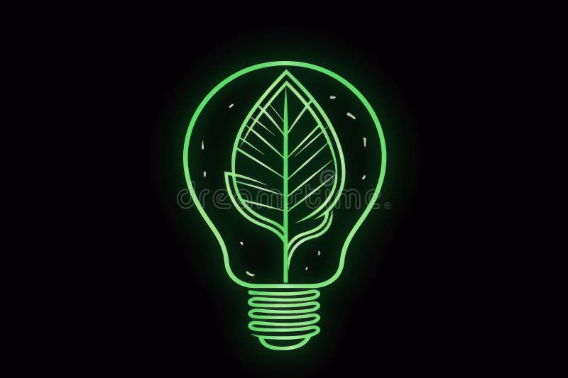 Icon of Green Light Bulb with a Plant Leaf Inside, Concept of ...