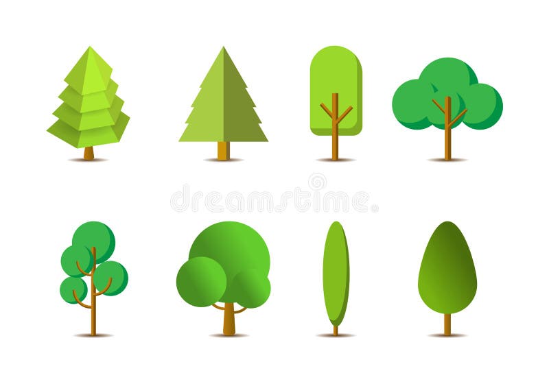 Icon Green Trees Vector Set on White Background, Flat Forest Vector ...