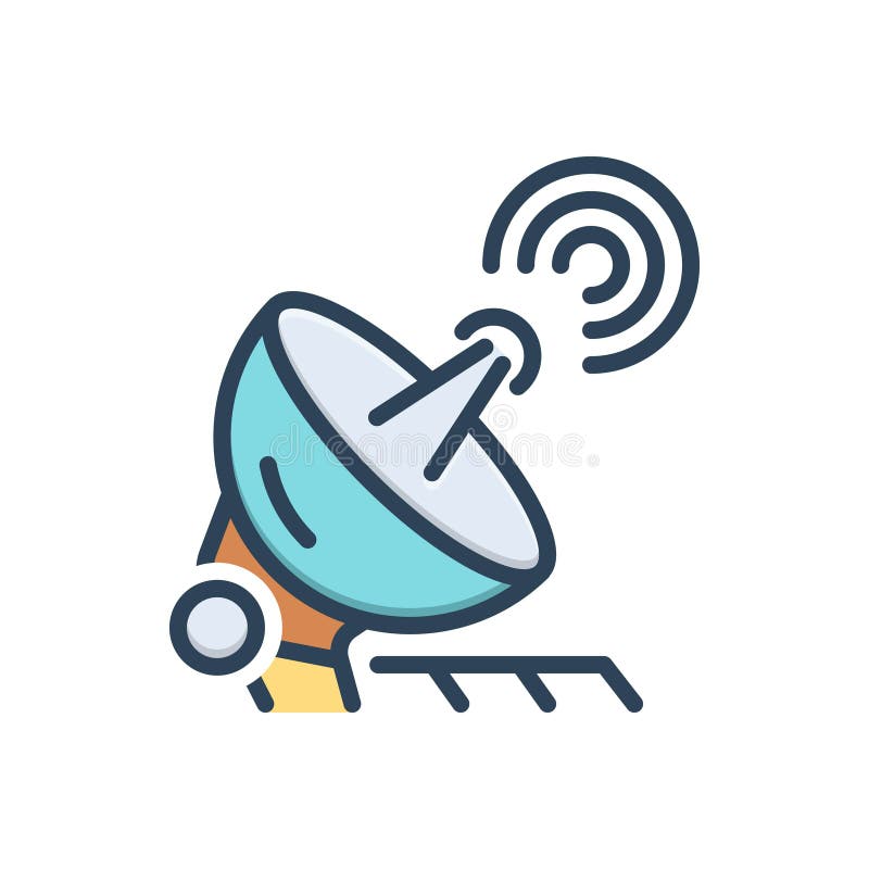 Color Illustration Icon for Ground Station, Satellite and Connection ...