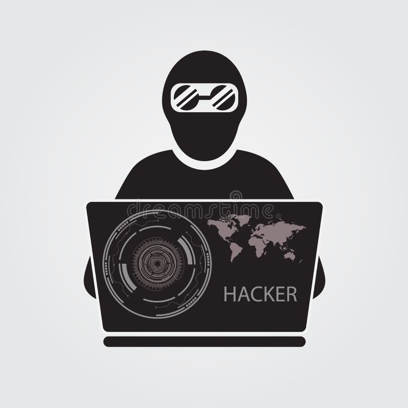 Icon of Hacker with Big Laptop. Stock Illustration - Illustration of ...