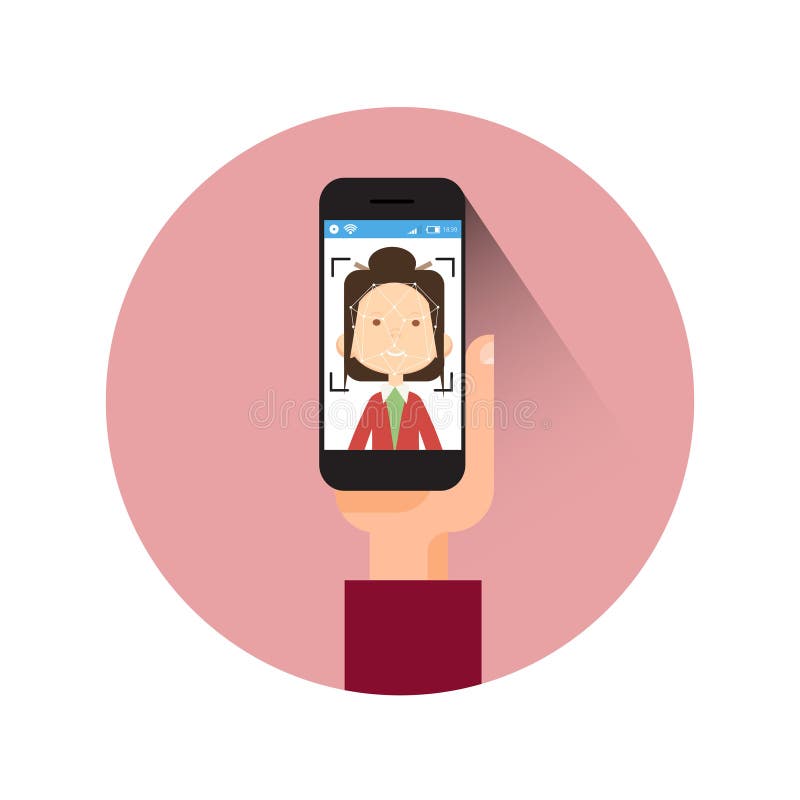 Icon Hand Holding Smart Phone Scanning Woman Face Modern Identification