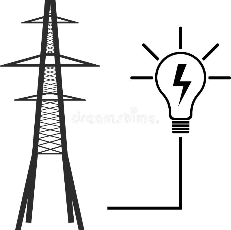 An Icon of a High Voltage Power Line with a Light Bulb. Stock ...