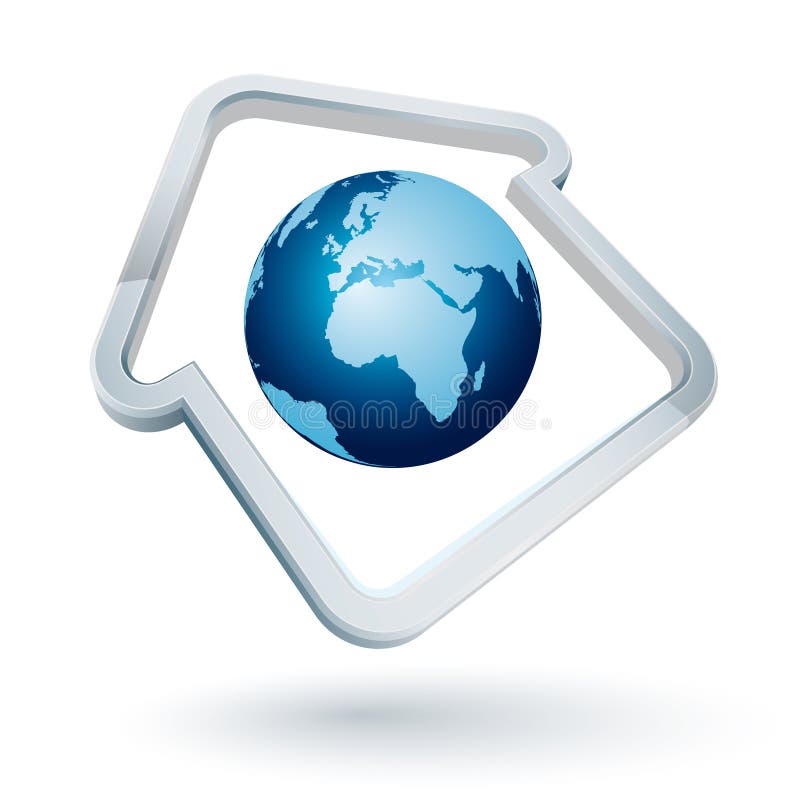 Icon of an House-shaped Frame with Blue Earth Stock Vector ...