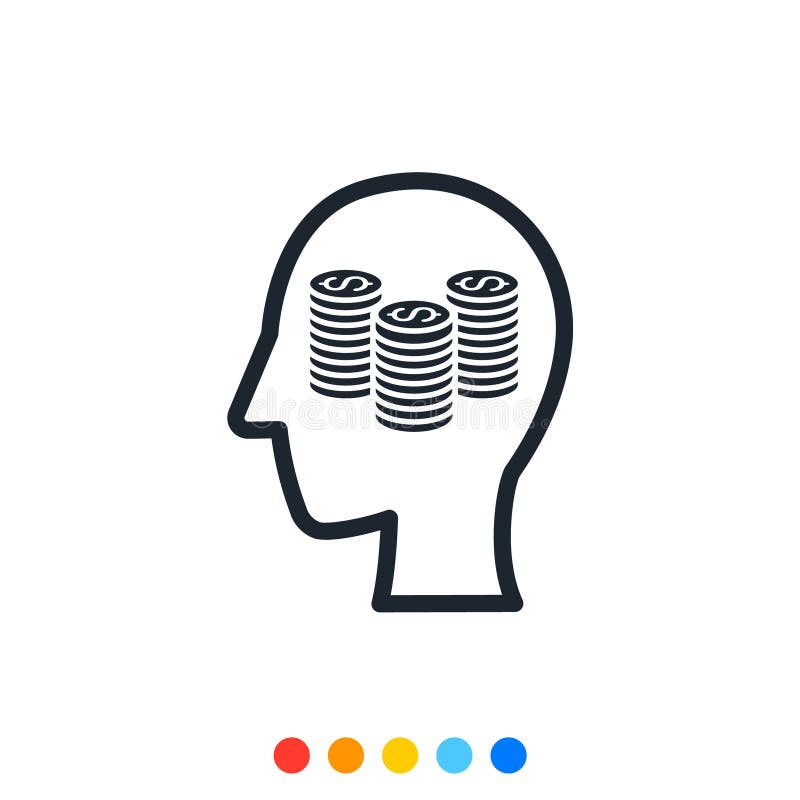 Icon Human Head with Stack of Coin Inside,Simple Icon in Financial ...