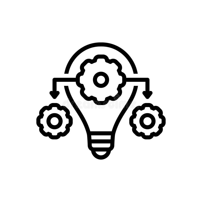 Black Line Icon for Implementation, Cogwheel and Light Stock Vector ...