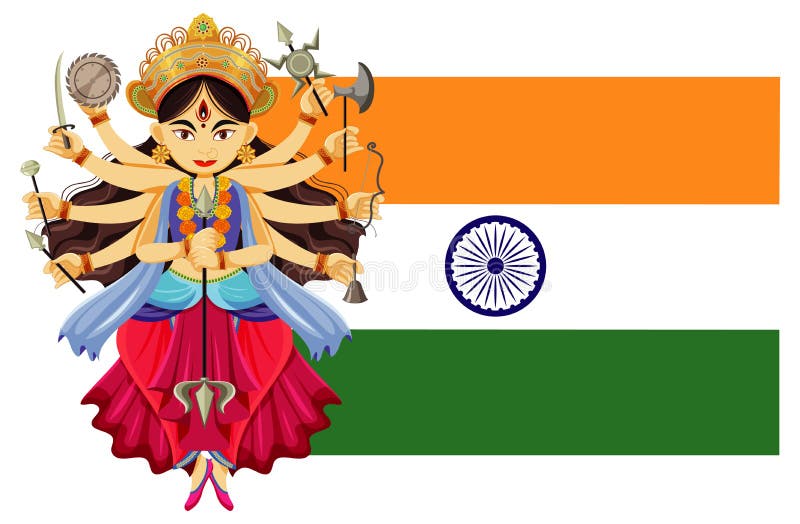 An Icon of Indian Flag with Durga Goddess Stock Vector - Illustration ...