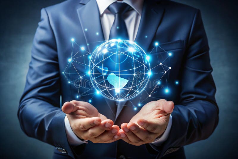 Icon Internet World in the Hands of a Businessman Network Technology ...
