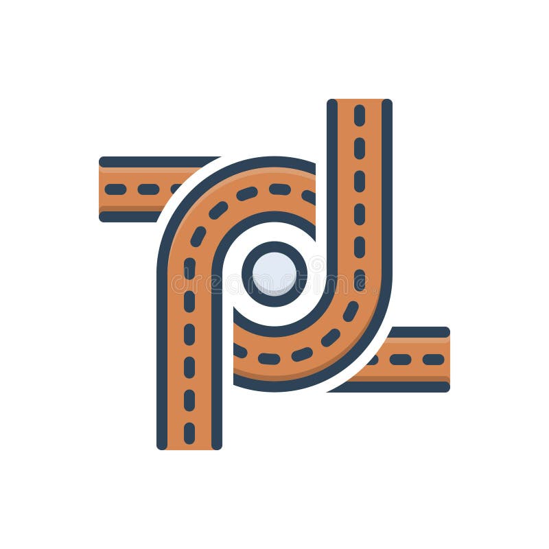 Color Illustration Icon for Intersection, Multiple Roads and Direction ...
