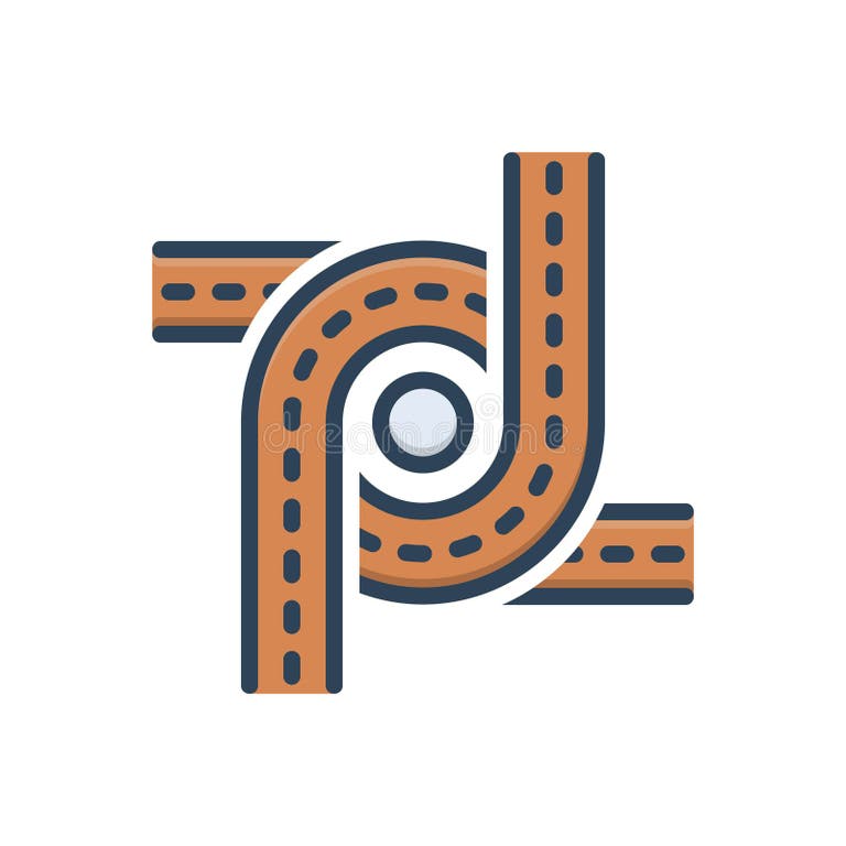 Color Illustration Icon for Intersection, Multiple Roads and Direction ...