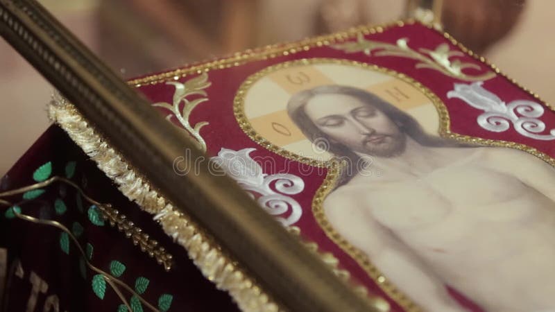 Icon of Jesus Christ on the Table Stock Video - Video of gold ...
