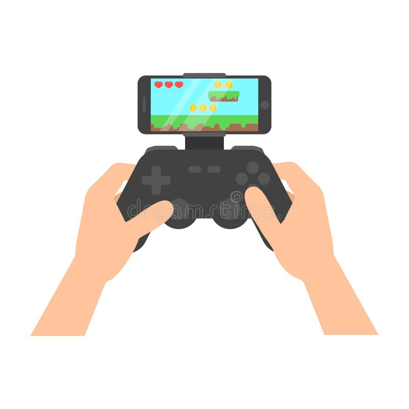 Icon Joystick Game Controller with Screen Phone in Hands Stock ...