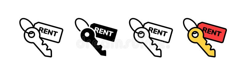 Icon of Key with Rent Tag in Different Color and Outline Variations for ...