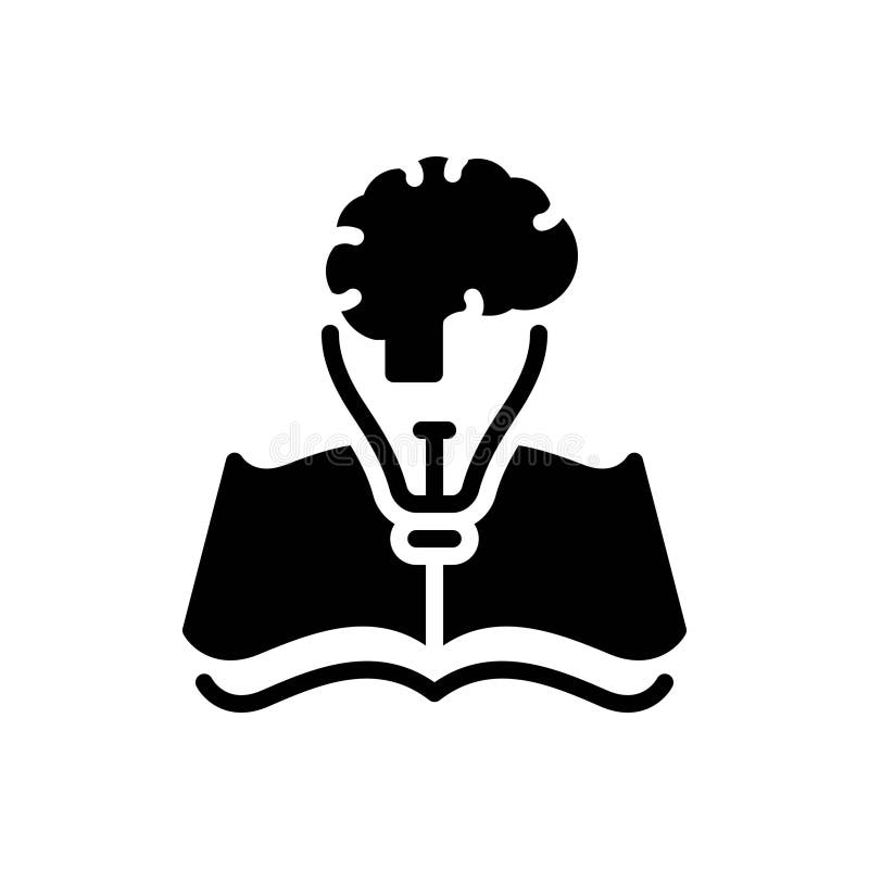 Black Solid Icon for Knowledge, Book and Brain Stock Illustration ...