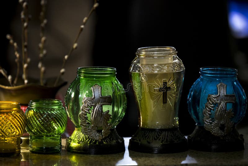 Icon Lamps with Holy Fire for Easter Stock Photo - Image of cross ...