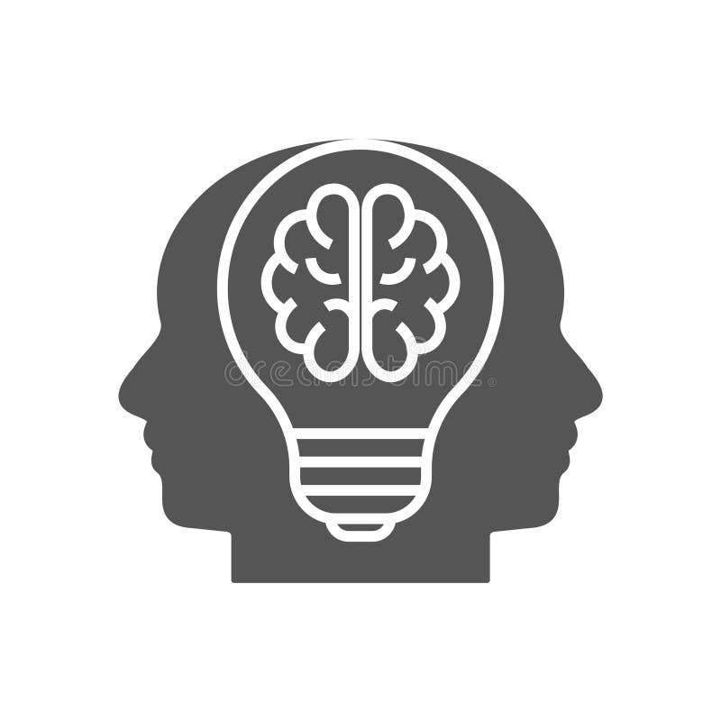 Icon with Light Bulb, Human Heads. Creative Idea, Mind, Thinking Logo ...