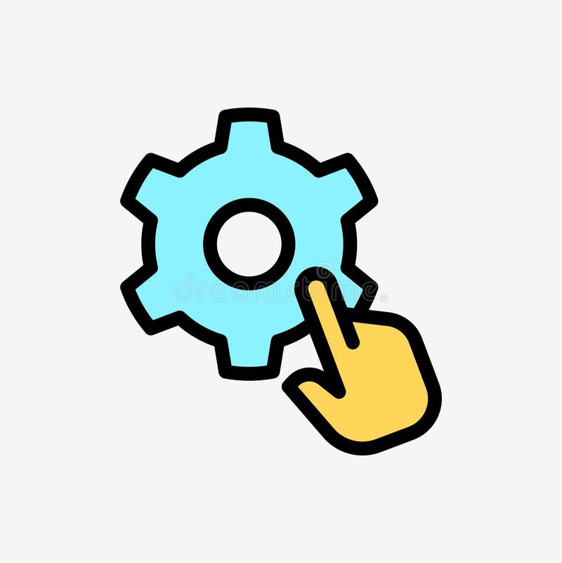 Icon Line Color Hand Click Setting Gear Button. Stock Vector ...
