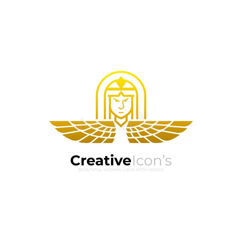 Icon Logo of Cleopatra with Line Art, Queen Logo and Wing Stock Vector ...
