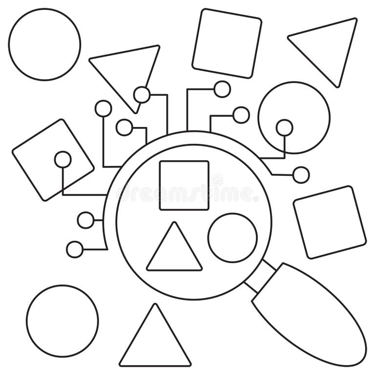 Icon of a Magnifying Glass Analyzing Geometric Shapes with Digital ...