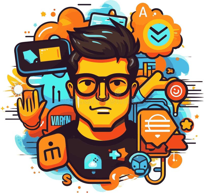 Icon with a Man in the Modern Information World Stock Vector ...