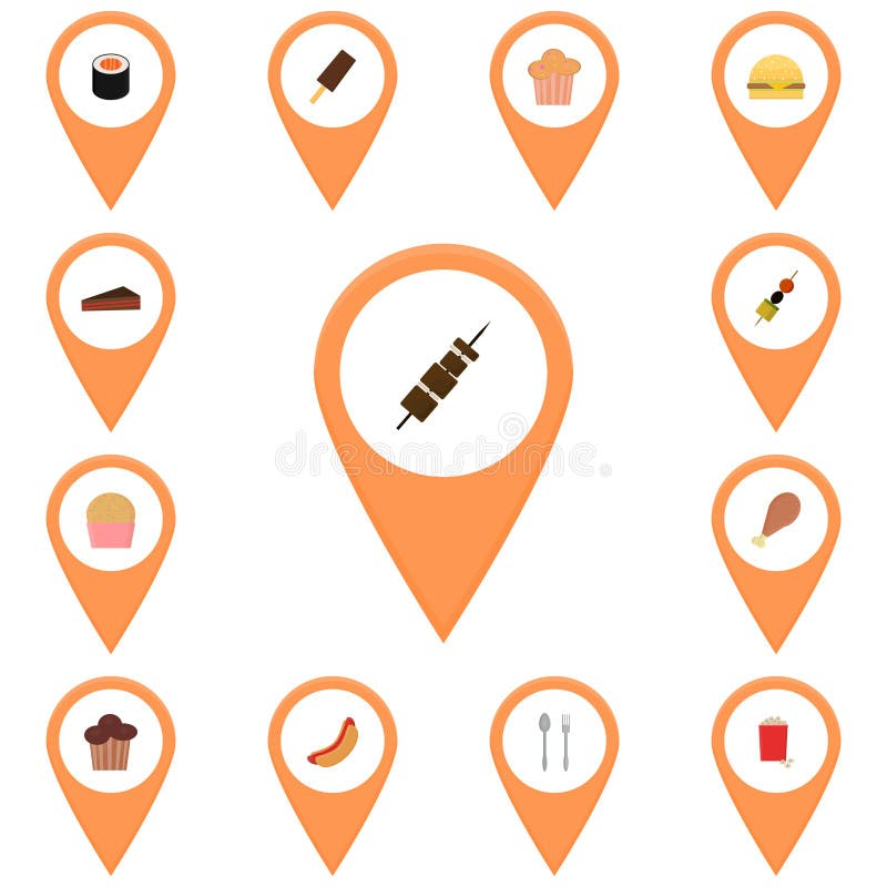 Icon for the Map. Icons Flat Colored Vector Food. Icon Skewers Stock ...