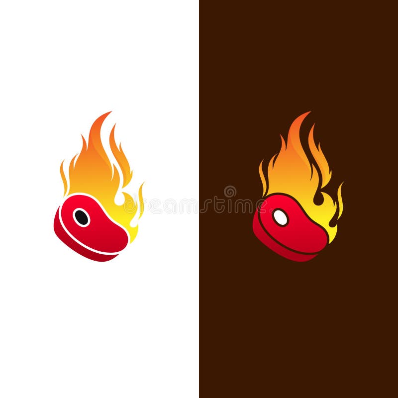Icon of Meat Being Burned by a Fiery Fire, Grilled Meat Logo Stock ...