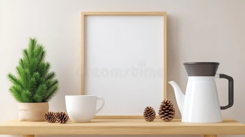 Icon Mockup of Christmas Still Life. Coffee Cup and Pine Tree in Modern ...