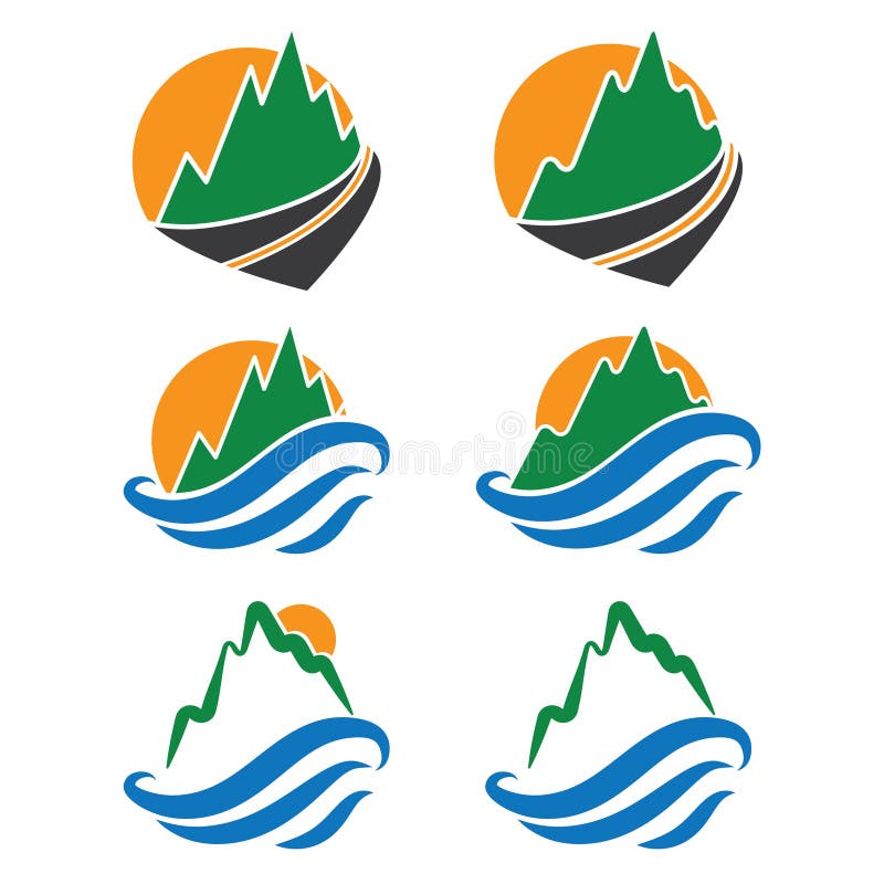 Icon of Mountains,waves and Sun.Vector Stock Vector - Illustration of ...