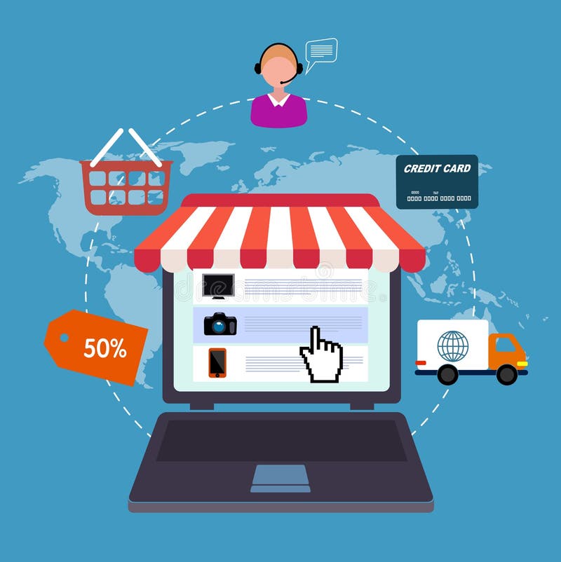 Icon Online Shop. Sale Internet Stock Vector - Illustration of flat ...